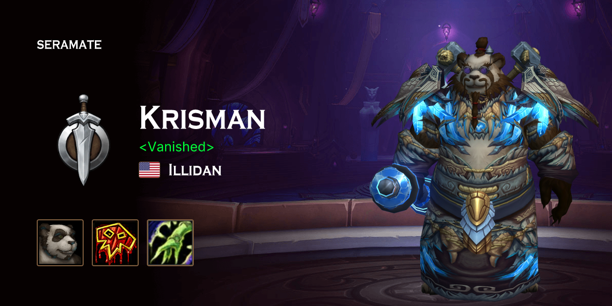 Krisman @ Illidan (US) · Seramate · WoW PvP Leaderboards, Arena Activity, Character Profiles & more.