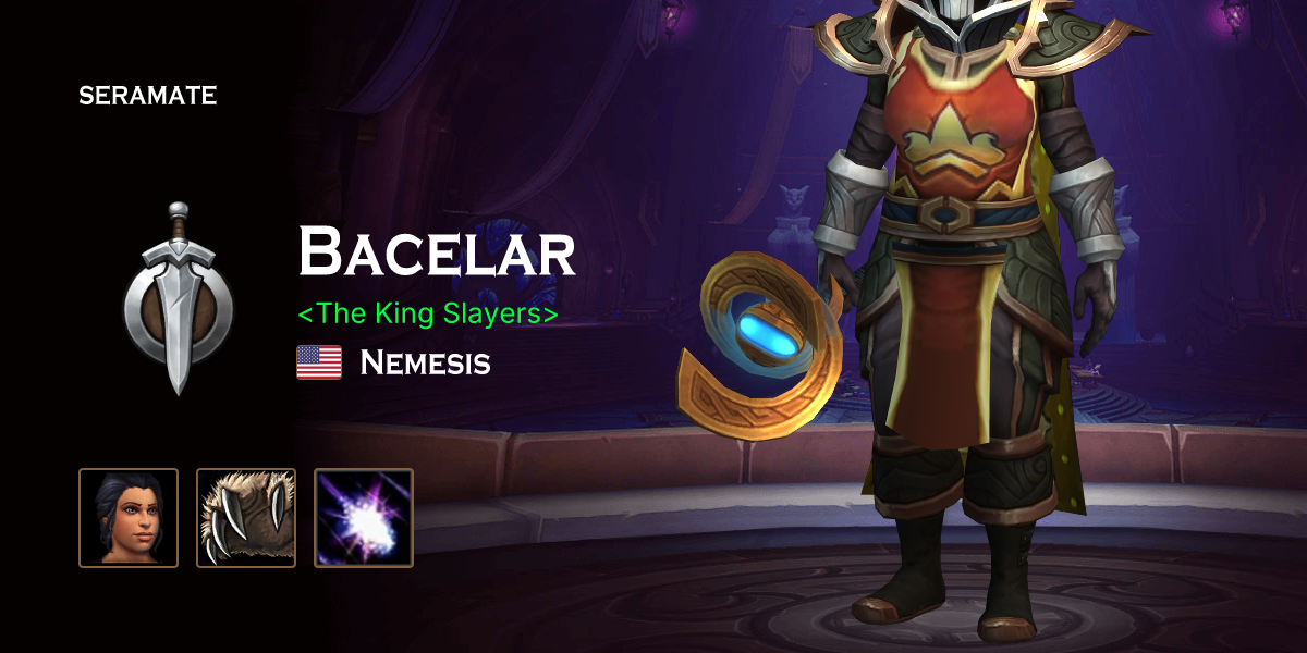 Bacelar @ Nemesis (US) · Seramate · WoW PvP Leaderboards, Arena Activity, Character Profiles & more.